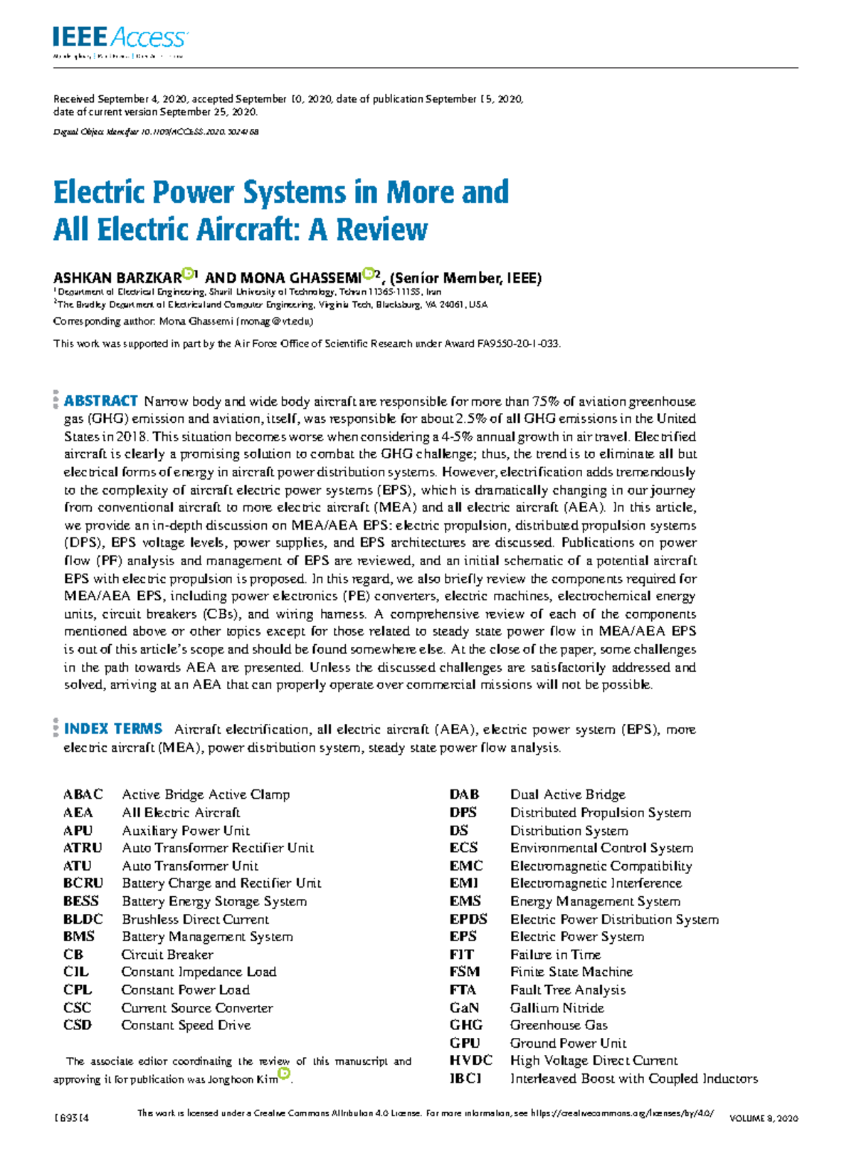 Electric Power Systems in More and All Electric Aircraft A Review - Received September 4, 2020 ...