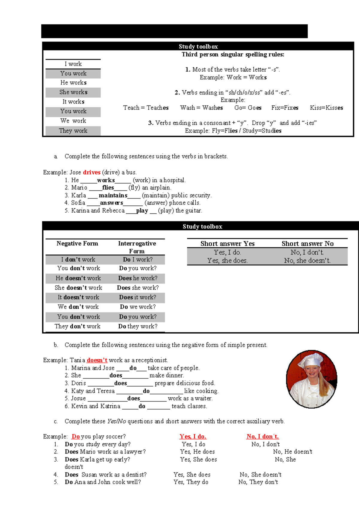 Simple Present - SERVIRA DE MUCHA AYUDA - Study toolbox I work You work ...