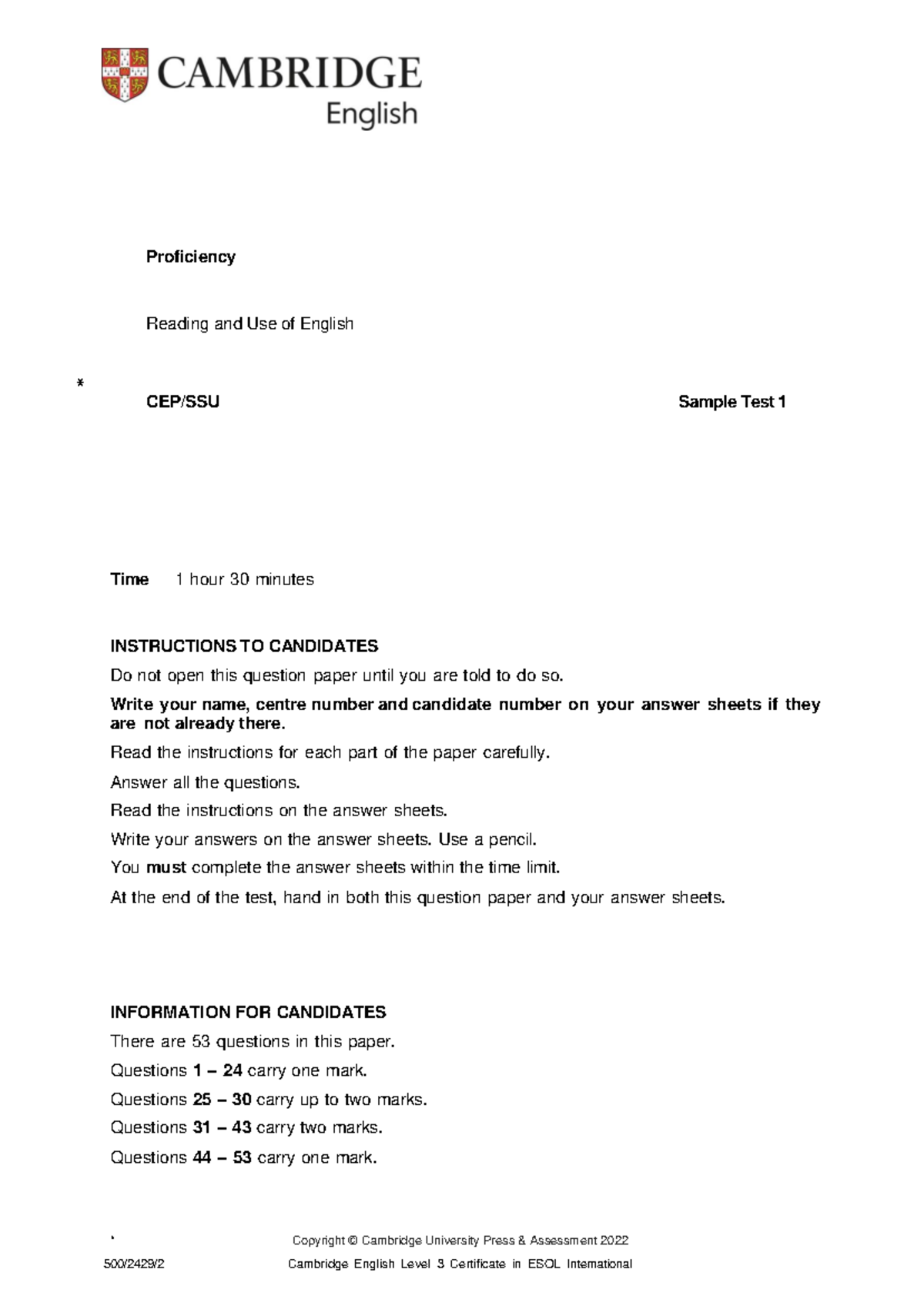 C2 Proficiency sample paper 1 RUE v2 - Proficiency Reading and Use of ...