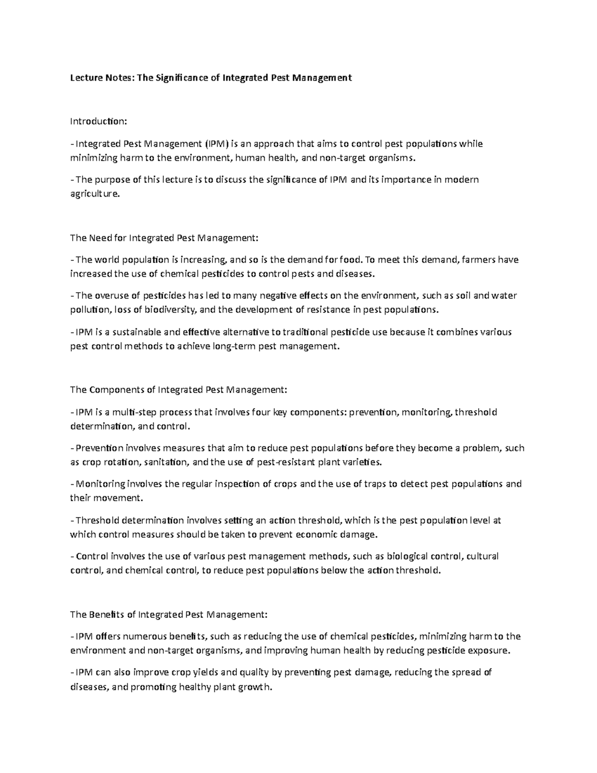 Lecture Notes: The Significance of Integrated Pest Management - Lecture ...