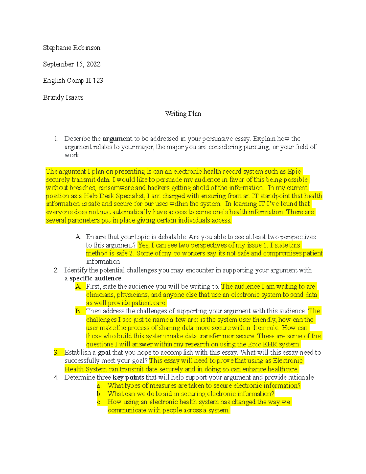The Writing Plan 3-6 Project 1 SR - Stephanie Robinson September 15 ...