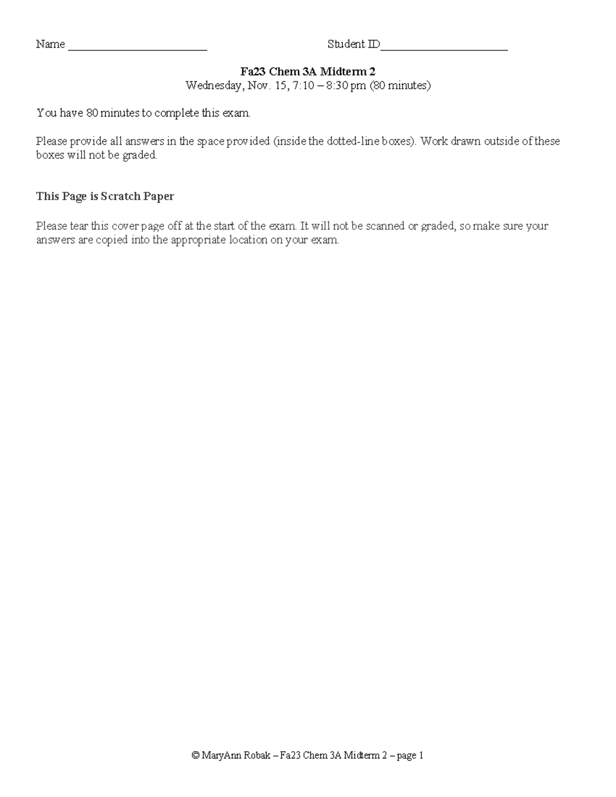 Fa23 3A MT2 - Practice exam for studying - Fa2 3 Chem 3A Midterm 2 ...