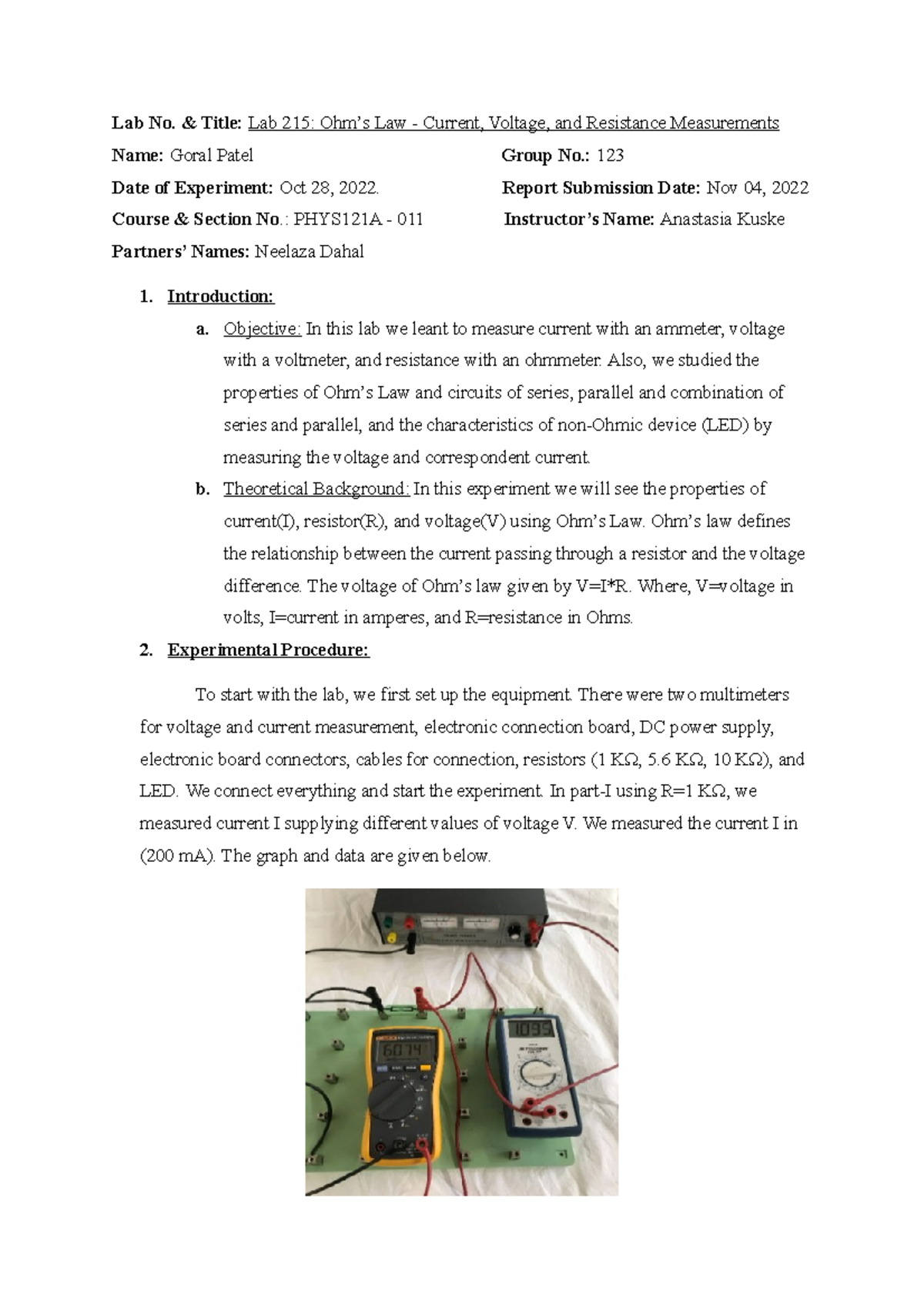 Lab 215: Law Current Voltage and Resistance Measurements - Studocu