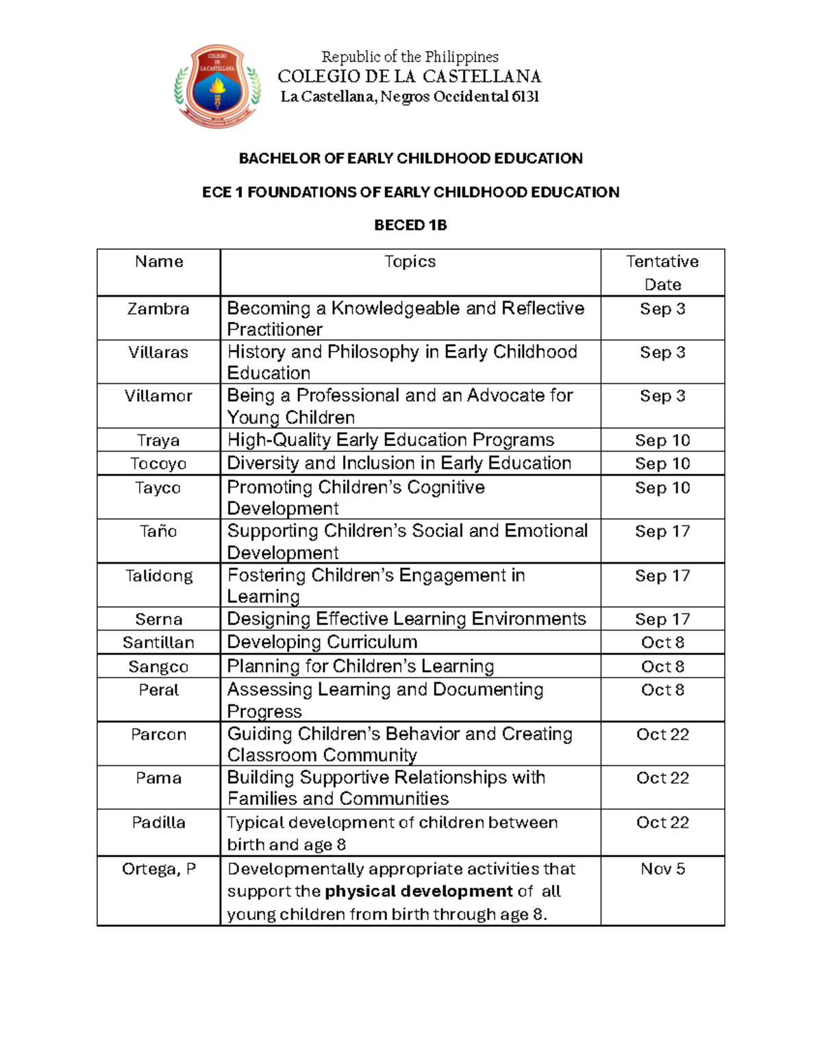 Beced 1B Reports and Course Outline for Foundations of ECE - Republic ...