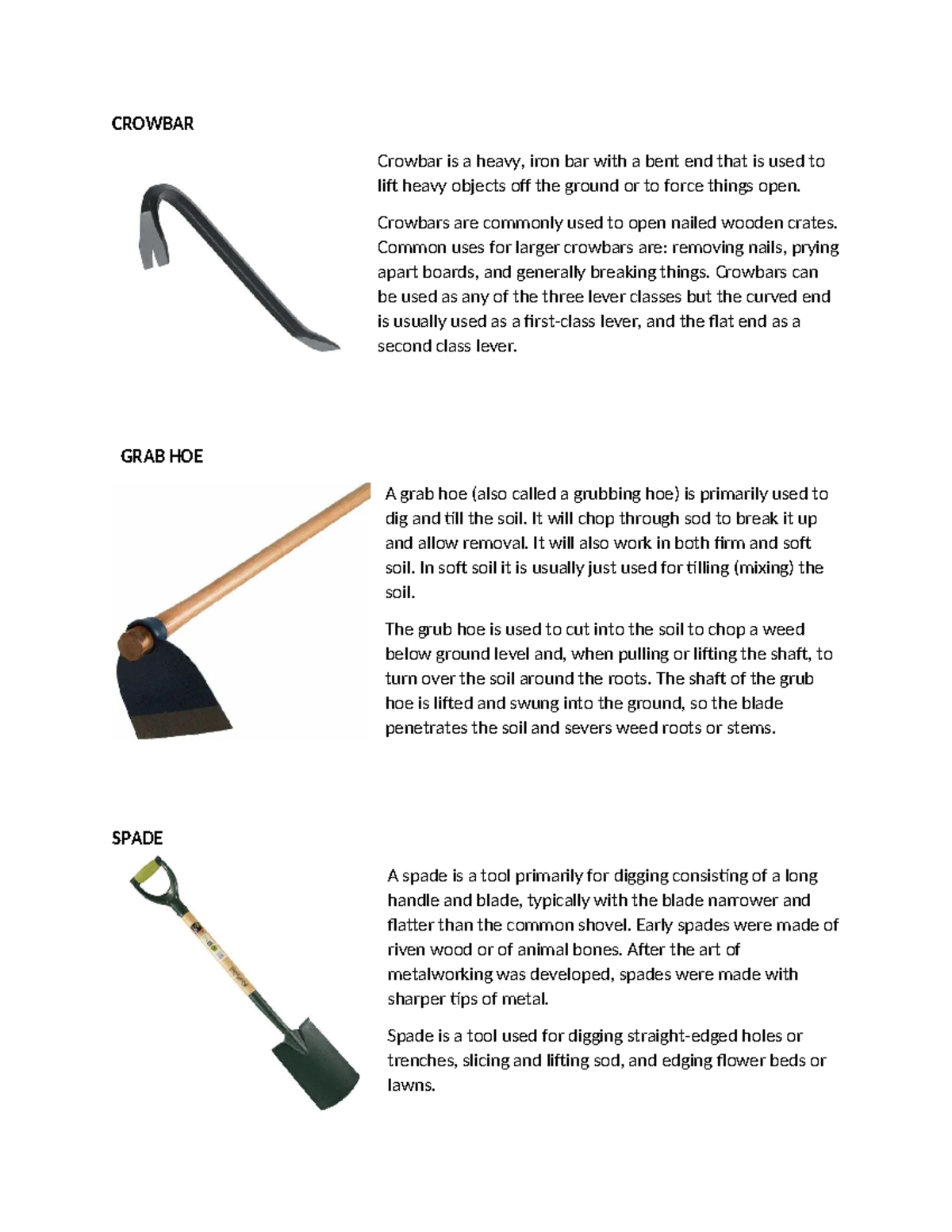 Tools and Equipment, TLE - CROWBAR Crowbar is a heavy, iron bar with a ...