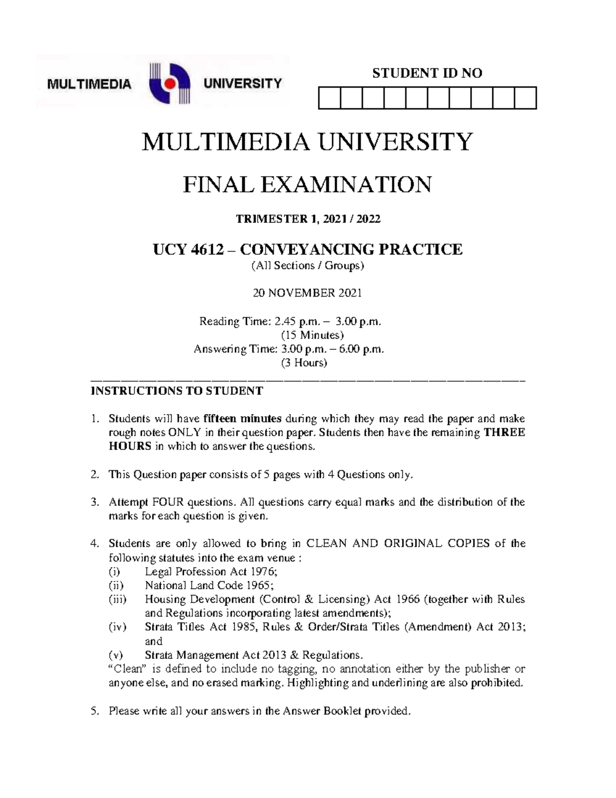46563 Criminal Law Pyq A MULTIMEDIA UNIVERSITY FINAL EXAMINATION 46563-criminal-law-pyq-a-multimedia-university-final-examination