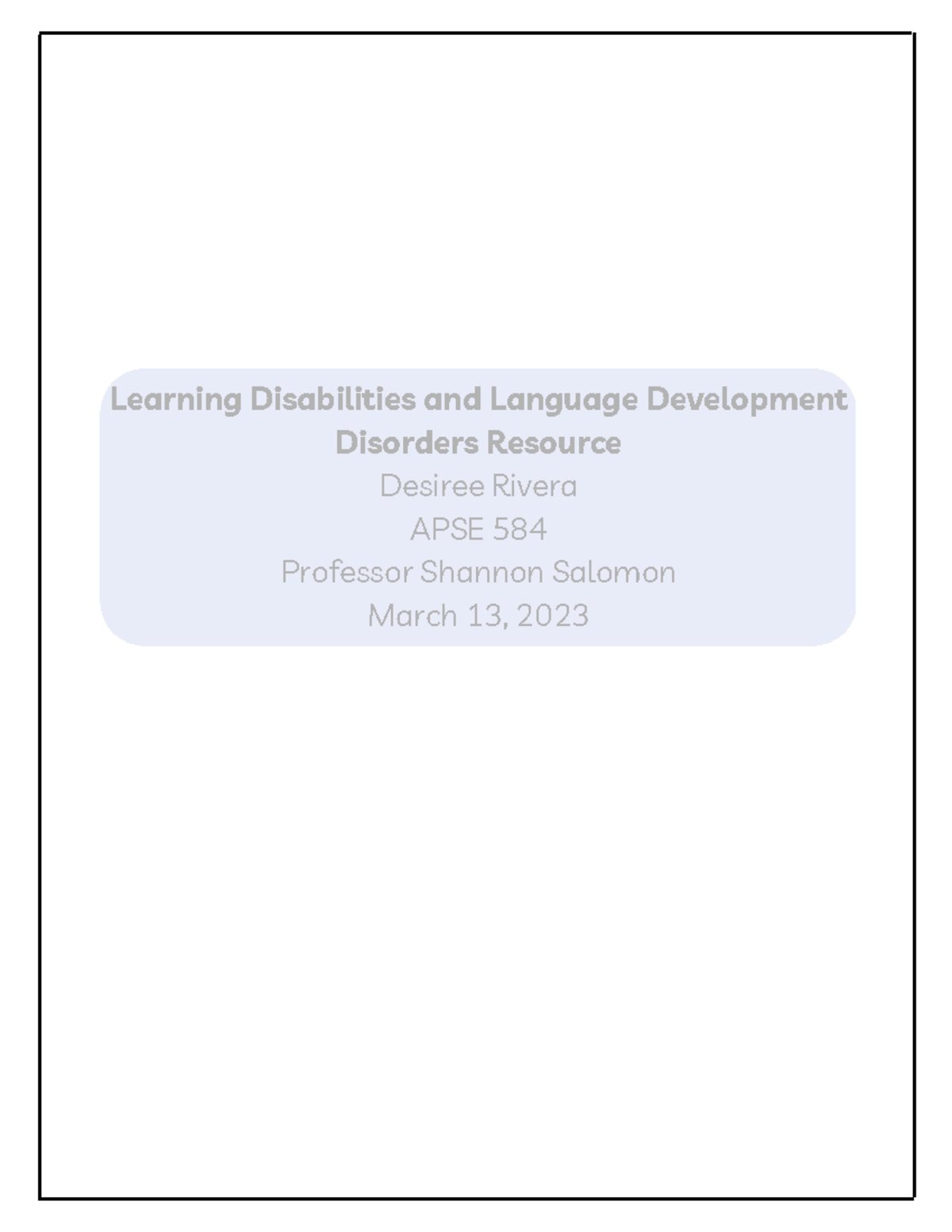 APSE 584 wk 1 Learning Disabilities and Language Development Disorders Resource ...