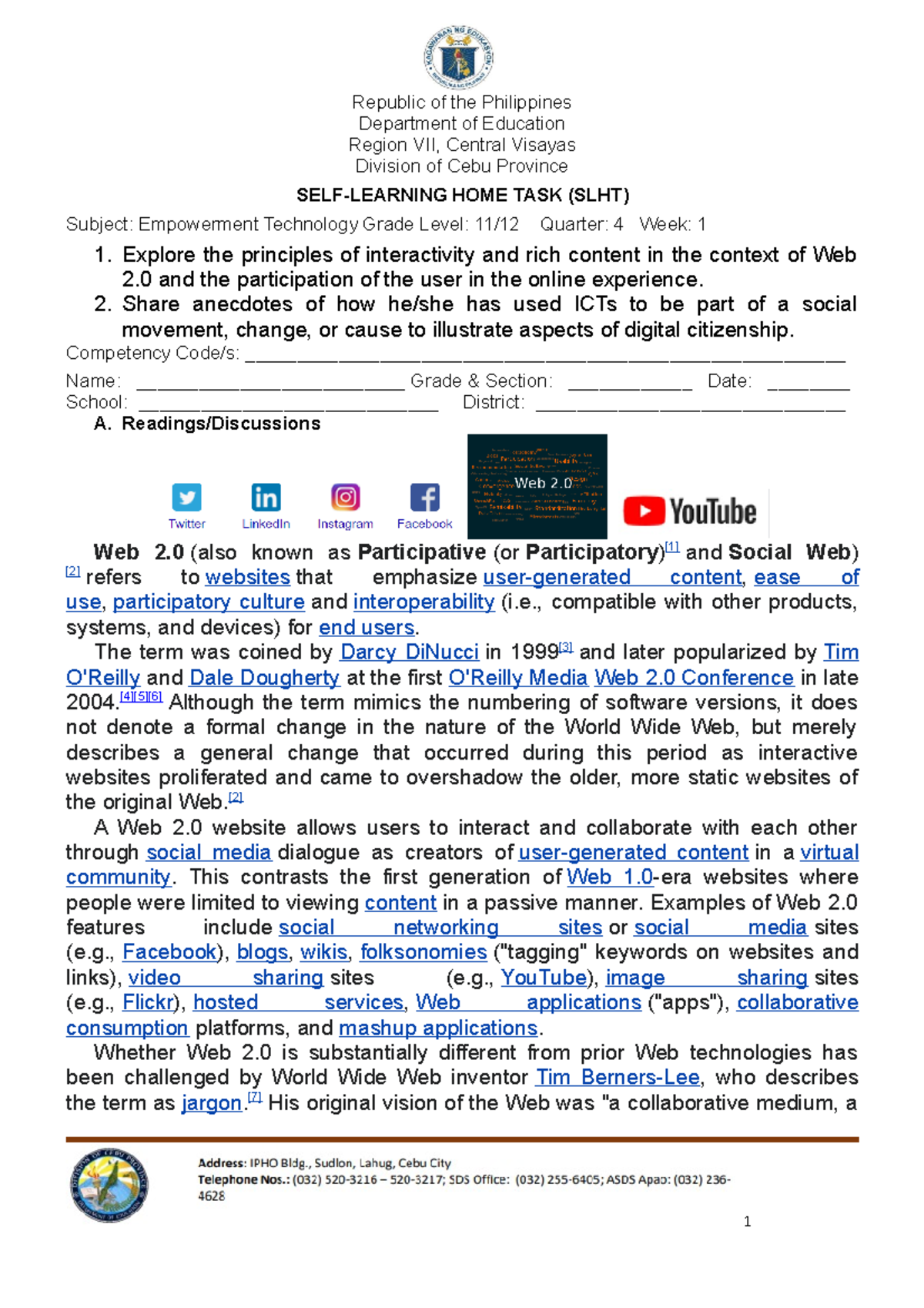 Emp Tech 11 or 12 SLHT Q4 Week 1 with Answer Keys - Republic of the ...