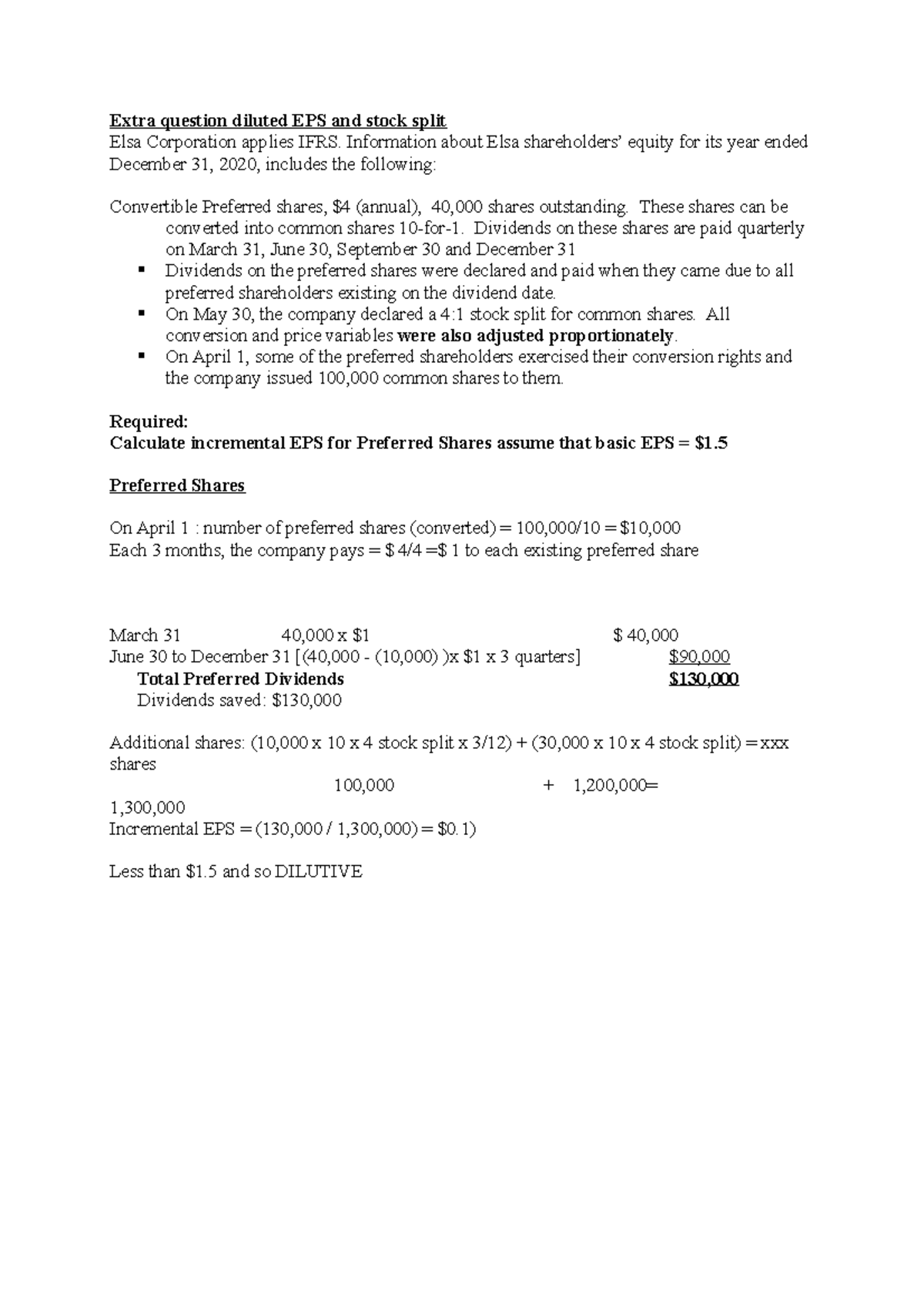 2-Extra question diluted EPS solution - Extra question diluted EPS and ...