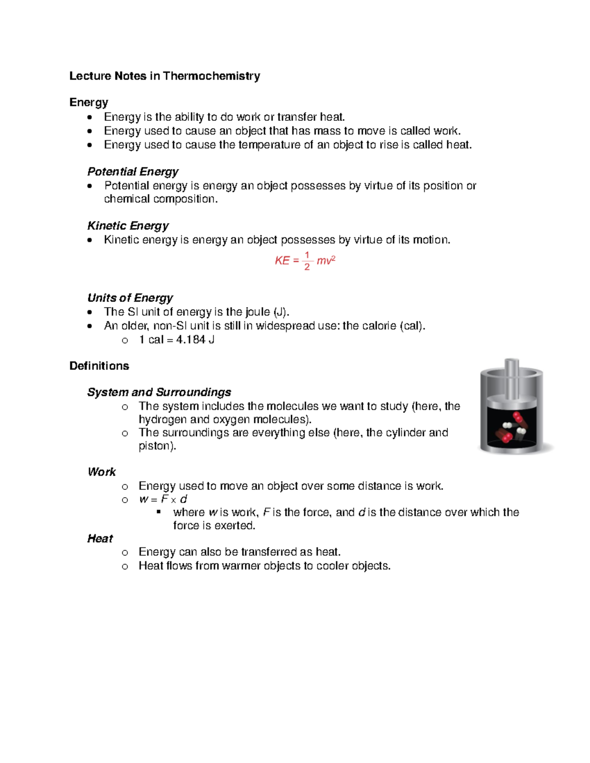 Module 5 Thermochemistry - Lecture Notes in Thermochemistry Energy ...
