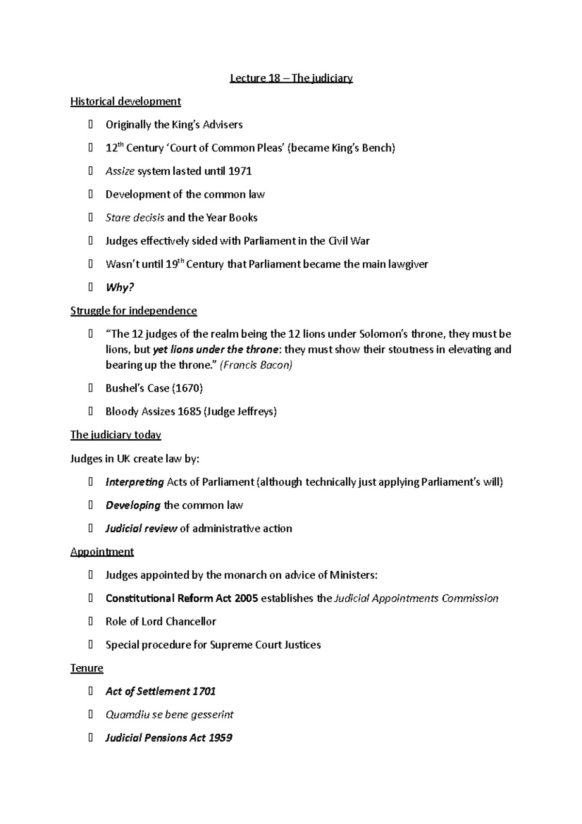 Lecture 18 - The Judiciary - Lecture 18 – The judiciary Historical ...