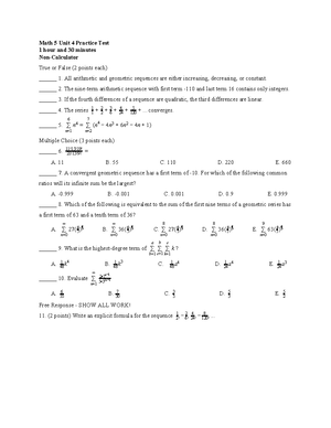 Math 5 Unit 1 Practice - Math 5 Unit 1 Practice Test 1 hour and 30 ...