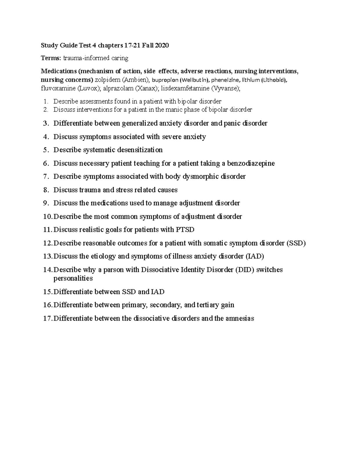 Study Guide Test 4 chapters 17-211 - Study Guide Test 4 chapters 17-21 ...