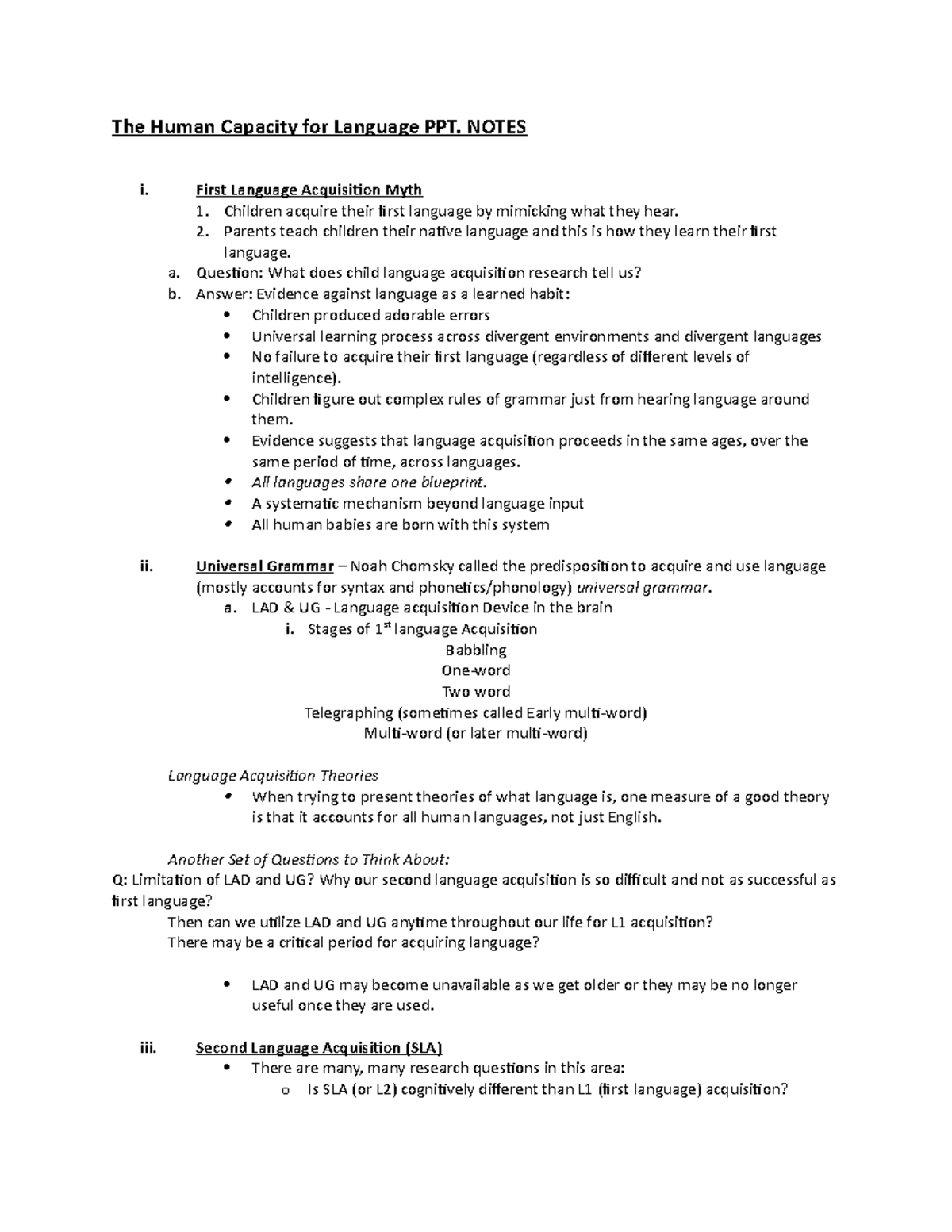 一 Week 3 Notes Capacity for Language - The Human Capacity for Language ...