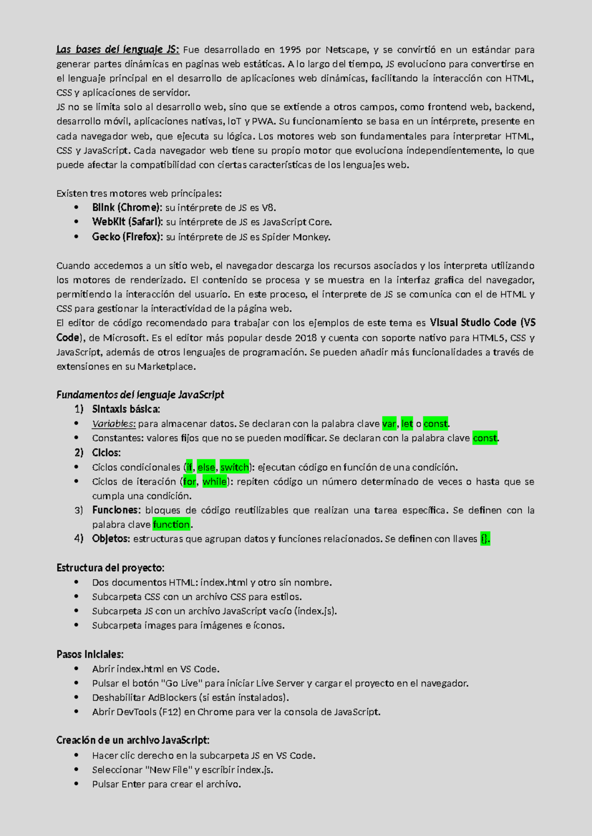 Resumen Interfaz - Las bases del lenguaje JS: Fue desarrollado en 1995 ...