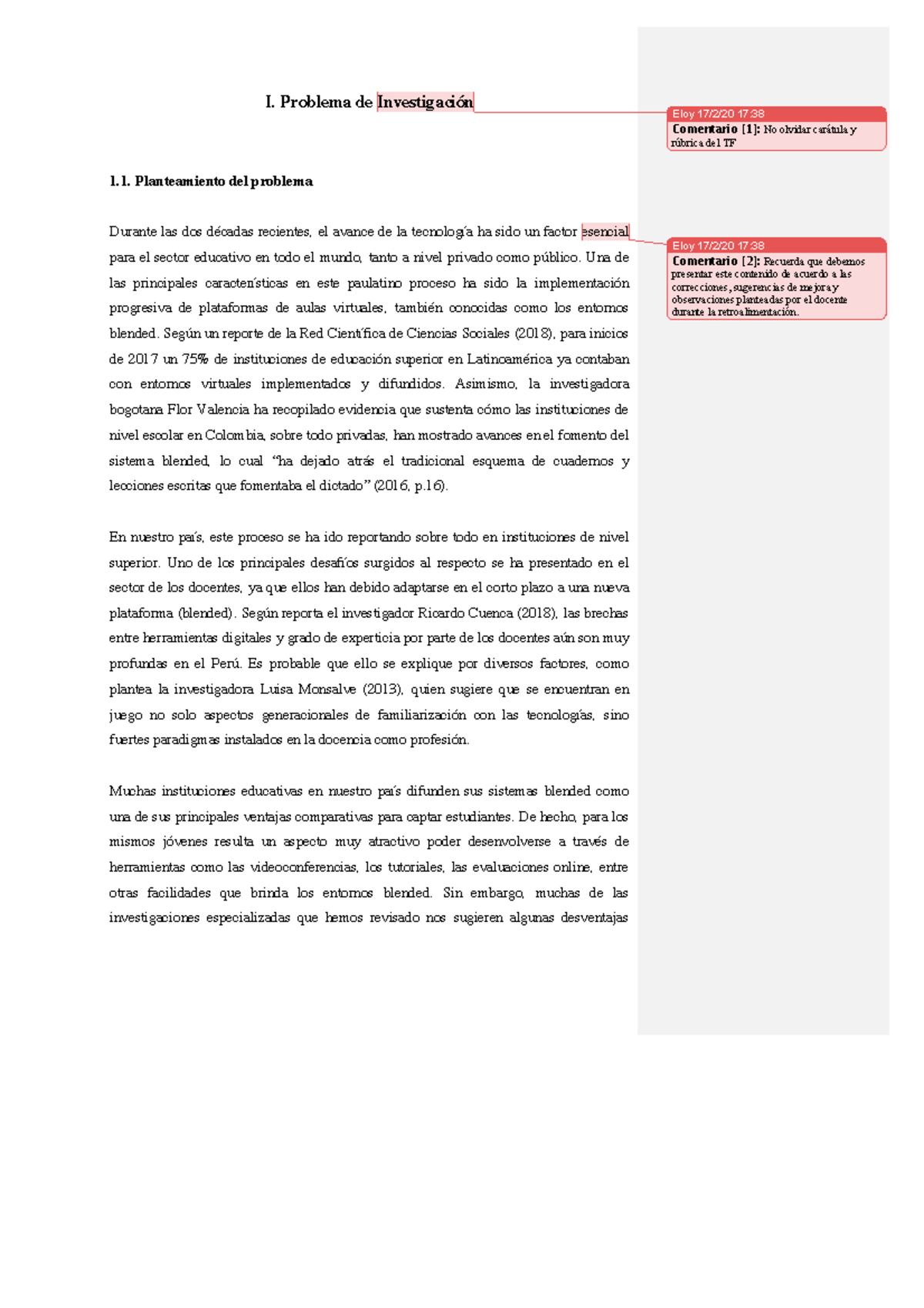 Modelo de TF para EPE - Trabajo guía - I. Problema de Investigación 1 ...