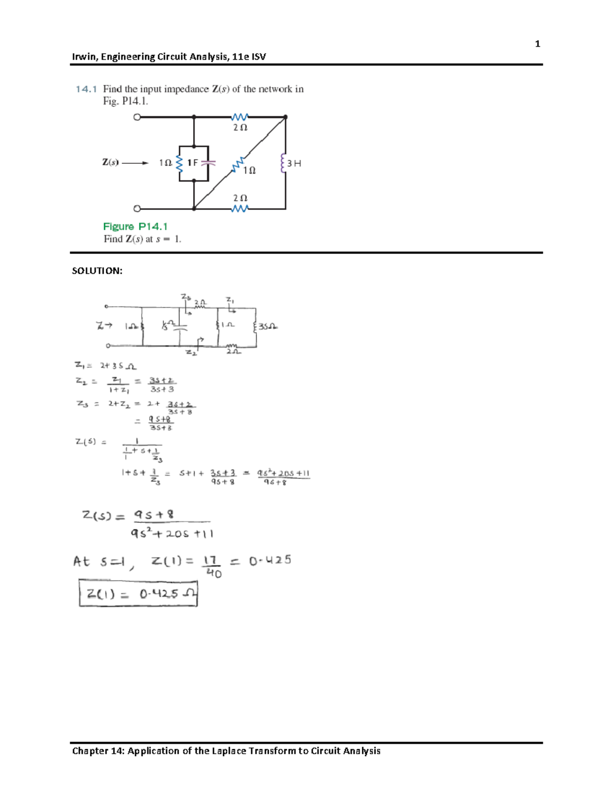 Ch14 solution - Irwin, Engineering Circuit Analysis, 11e ISV SOLUTION ...