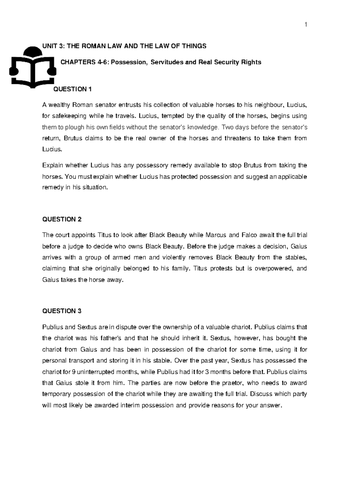 Chapters 4-6 Worksheet for TUTS - 1 UNIT 3: THE ROMAN LAW AND THE LAW ...