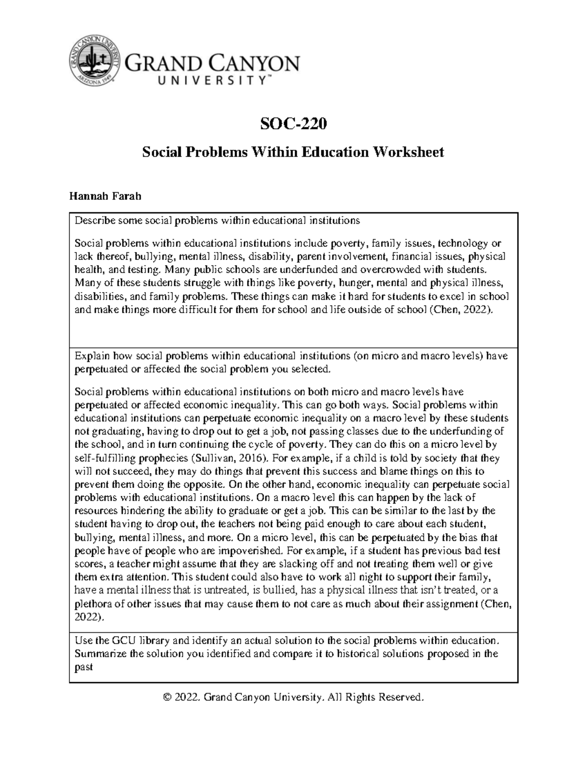 SOC-220 - Social problems within education - © 2022. Grand Canyon ...