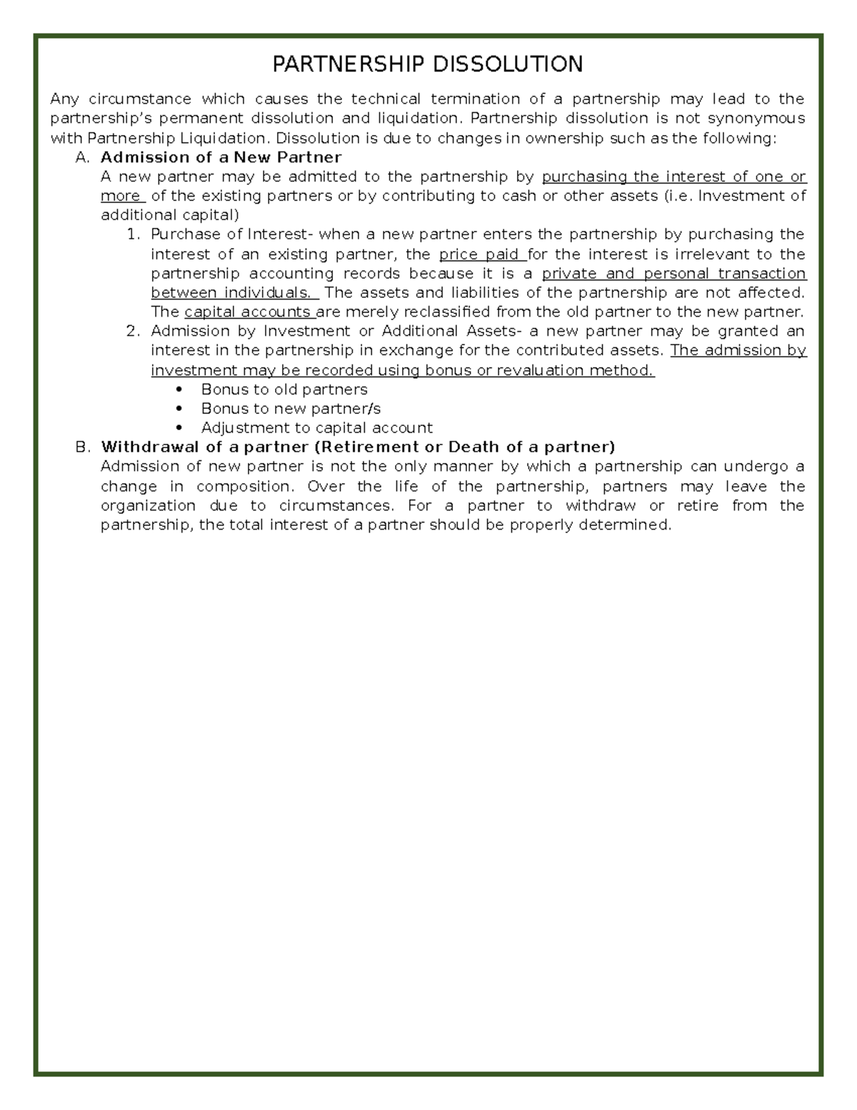 3Partnership Dissolution Handouts - PARTNERSHIP DISSOLUTION Any ...
