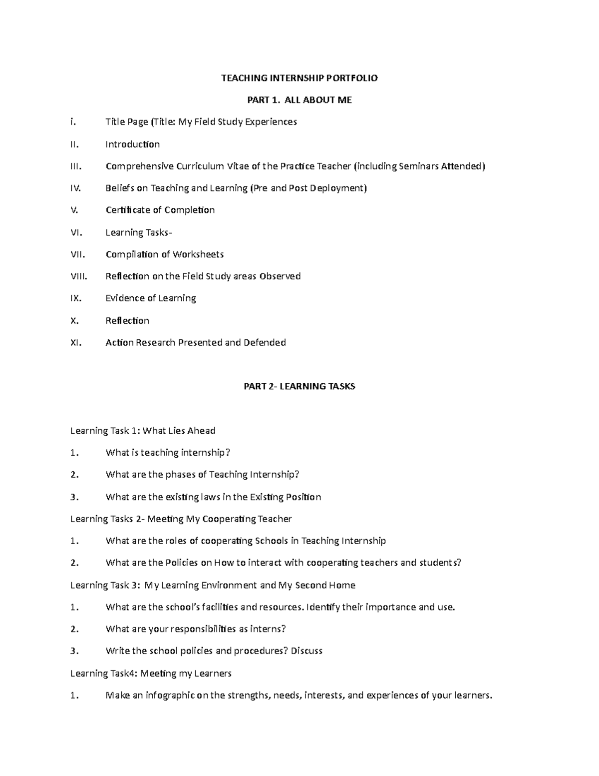 Portfolio FOR Teaching Internship - TEACHING INTERNSHIP PORTFOLIO PART ...