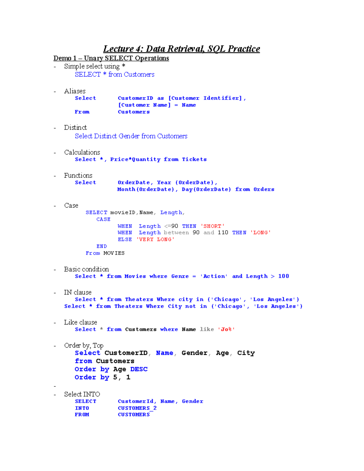 Db Session 4 Data Retrieval Sql Practice Lecture 4 Data Retrieval Sql Practice Demo 1 4754
