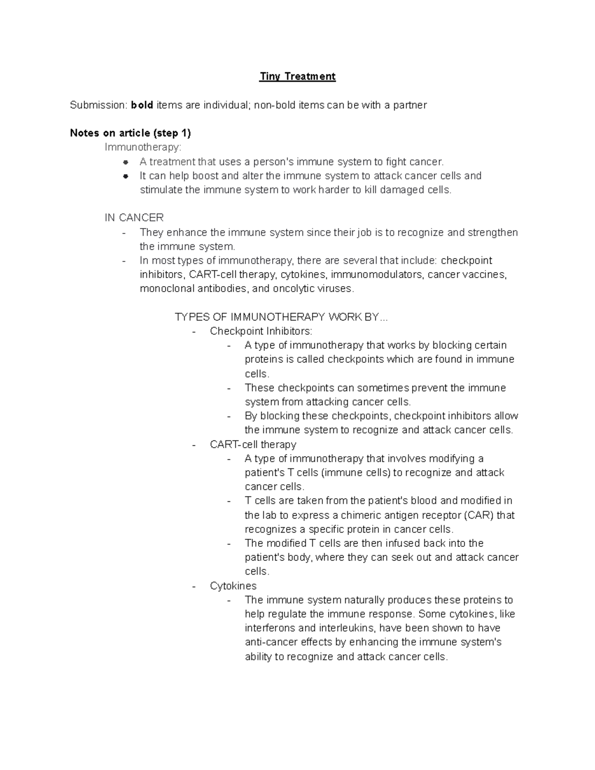 Tiny Treatment - Tiny Treatment Submission: bold items are individual ...