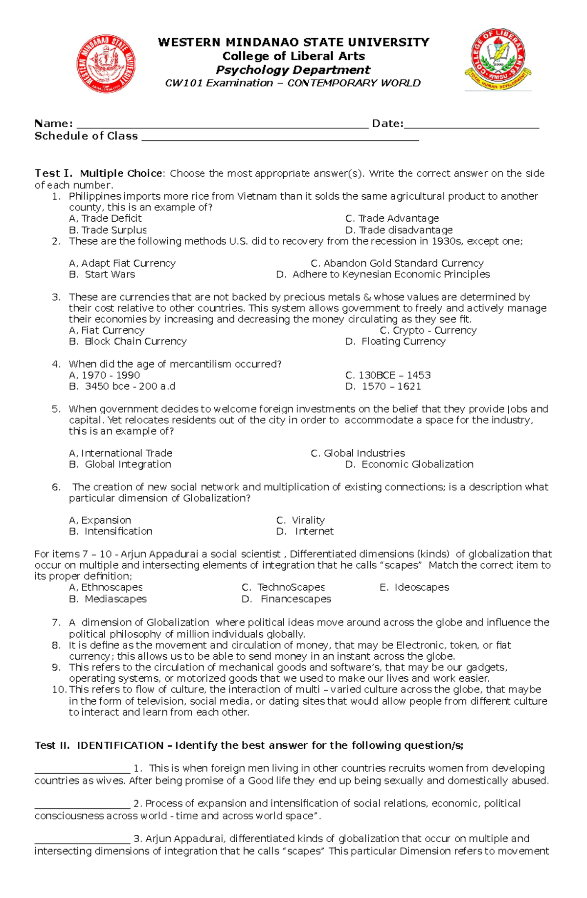 CW101 midterm - assessment test - WESTERN MINDANAO STATE UNIVERSITY ...