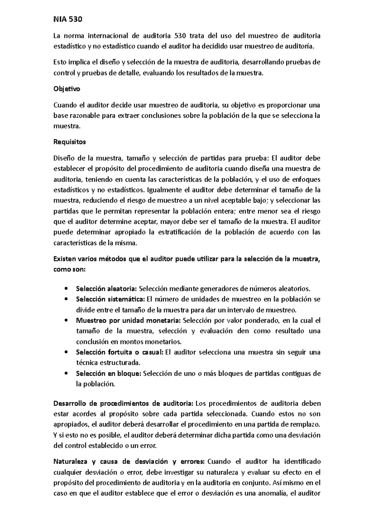 NIA 530, 540, 560, 580, 620 Practica - NIA 530 La norma internacional ...