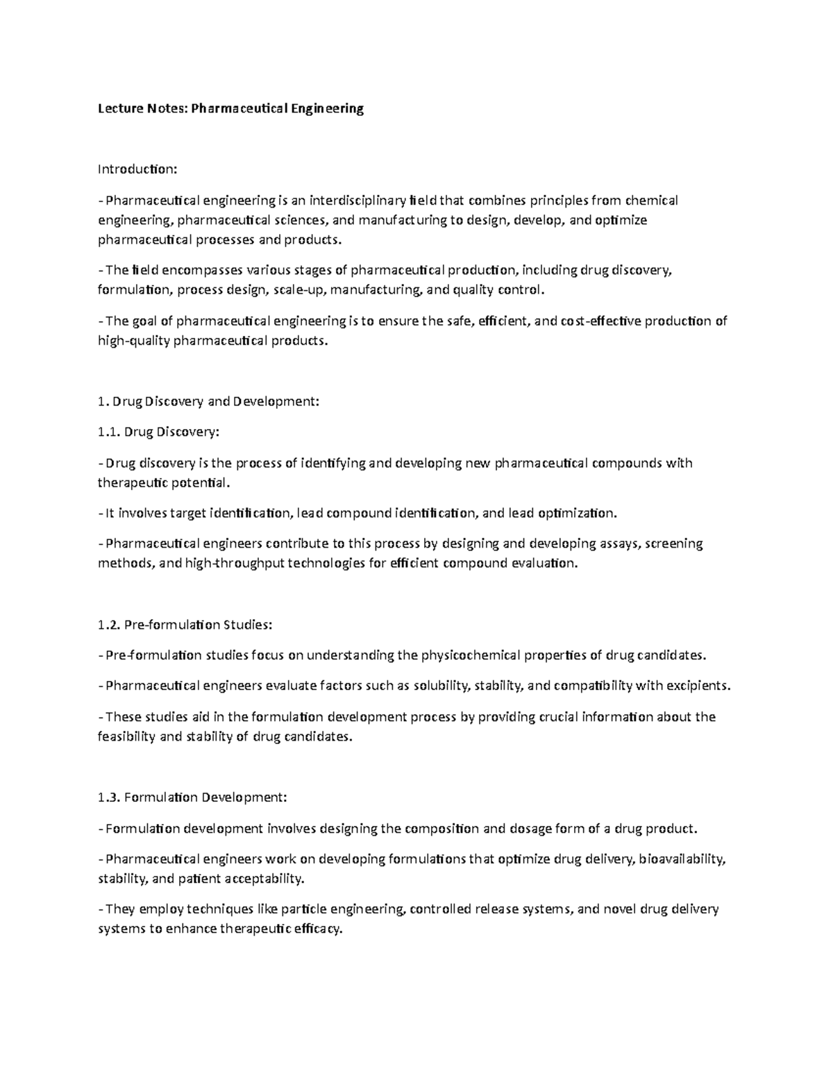 Lecture Notes: Pharmaceutical Engineering - Lecture Notes ...