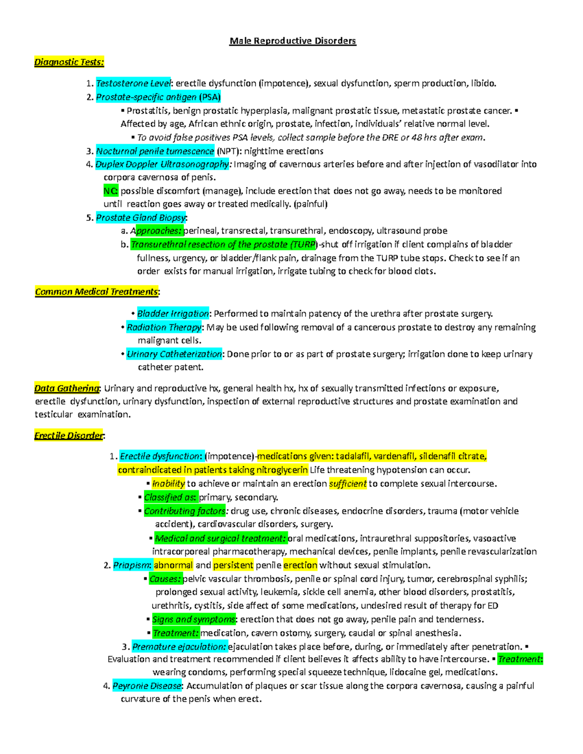 Male and Female reproductive disorders STI study guide - Male ...