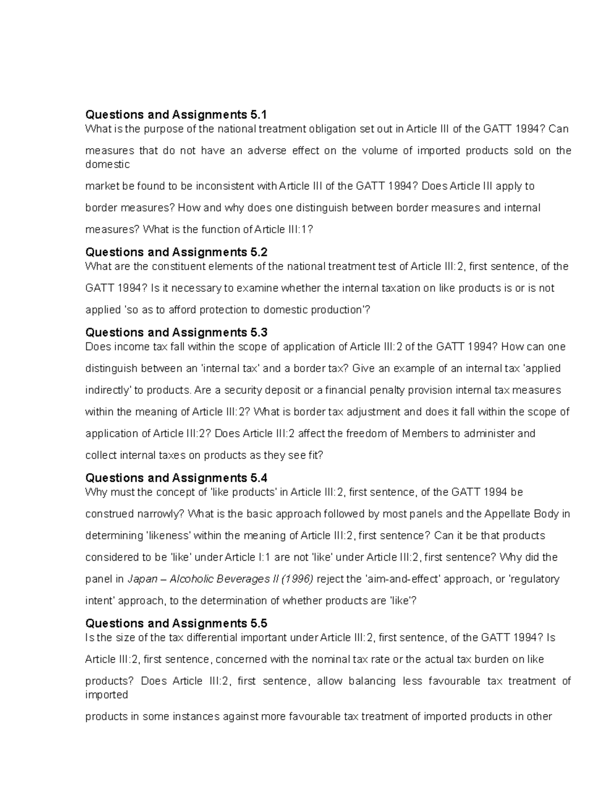 NT Questions - National treatment - Questions and Assignments 5. What ...