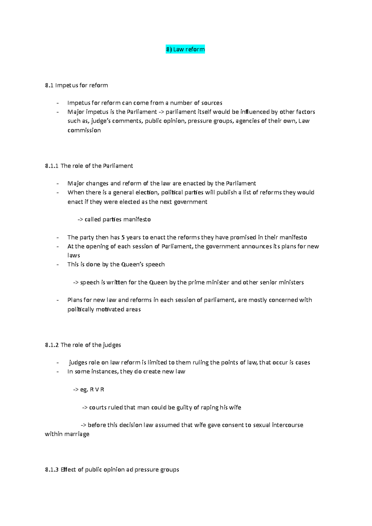 Law - 8) Law reform - Law reform 8 Impetus for reform Impetus for ...