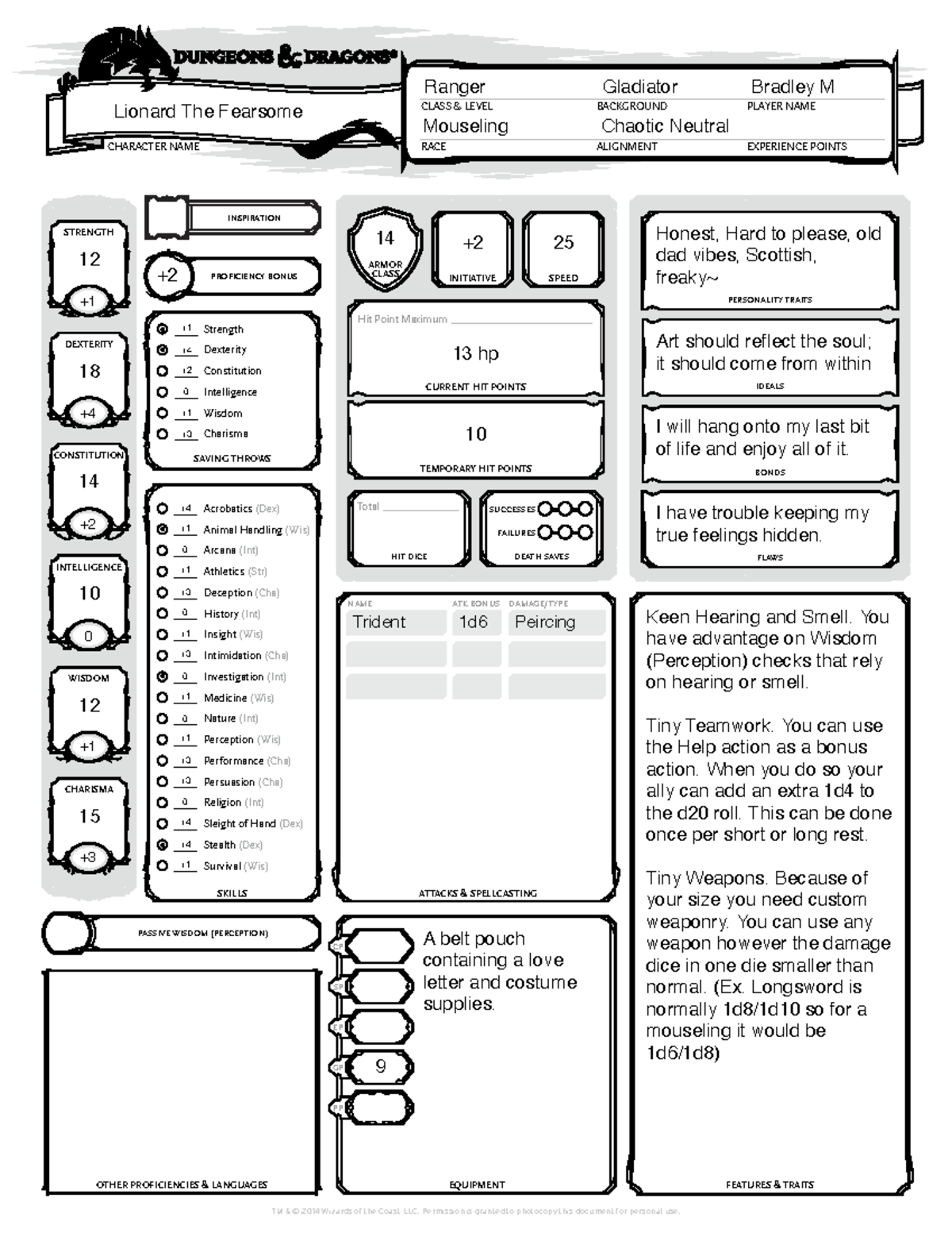 Dn D 5E Character Sheet Form Fillable copy - RACE CLASS & LEVEL PLAYER NAME CHARACTER NAME - Studocu