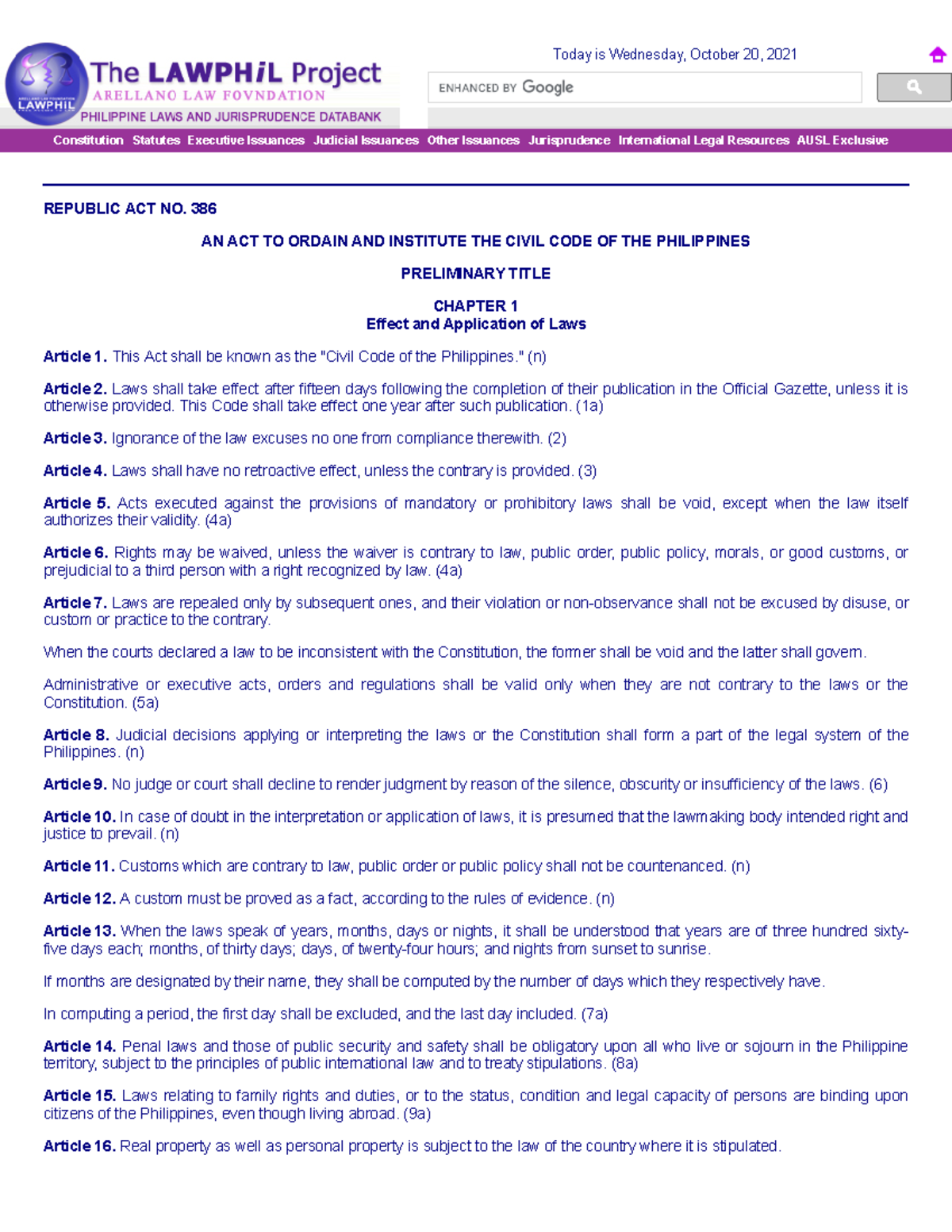 R A 386 Civil Code Hospitality Law Studocu