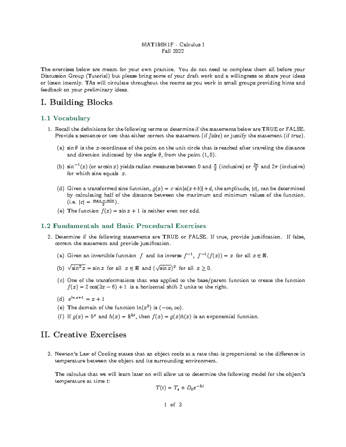 MAT186 Tutorial 1 - Practice Questions - MAT186H1F - Calculus I Fall ...
