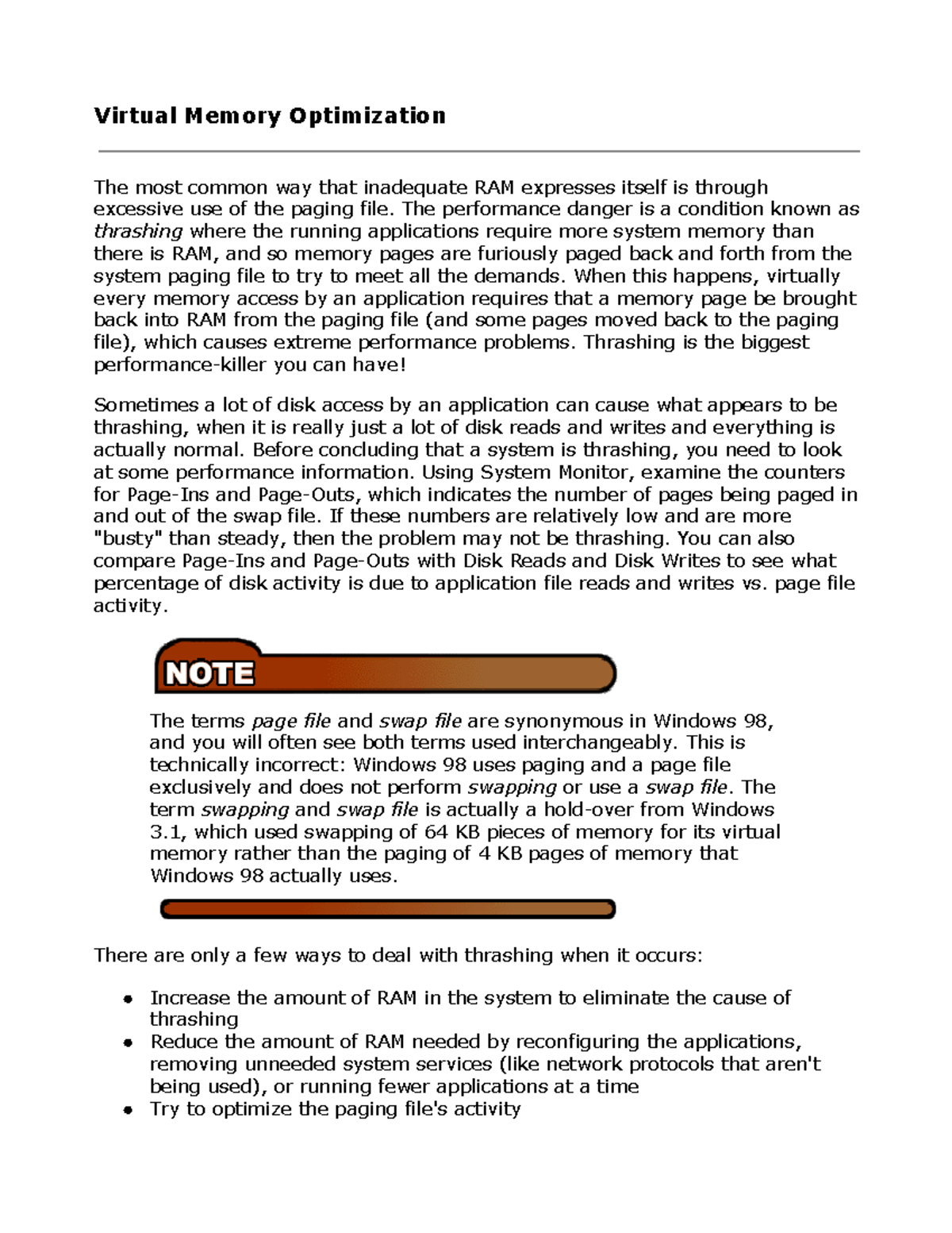 Virtual Memory Optimization - The performance danger is a condition ...