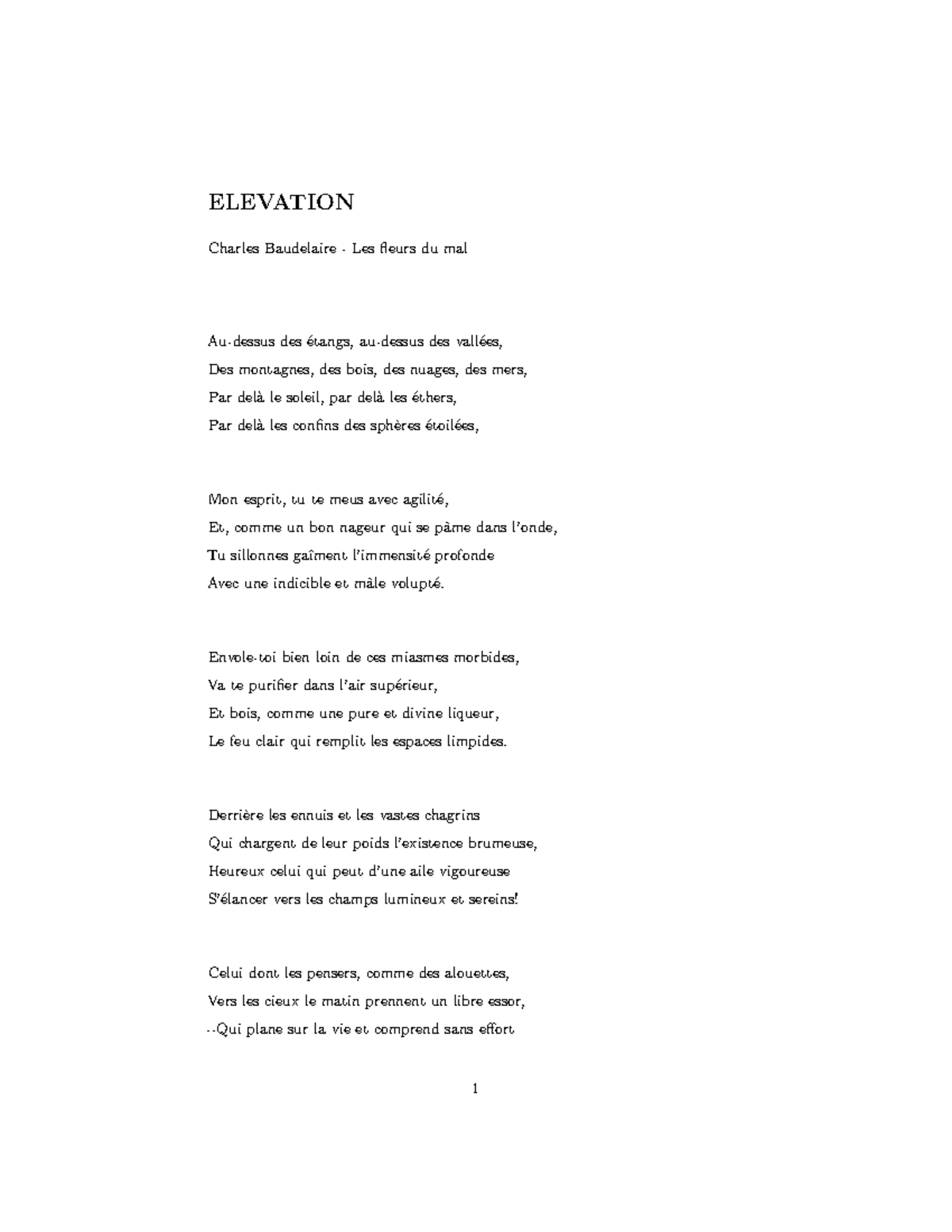 Baudelaire-elevation Baudelaire poem extracted from Les Fleurs du Mal ...