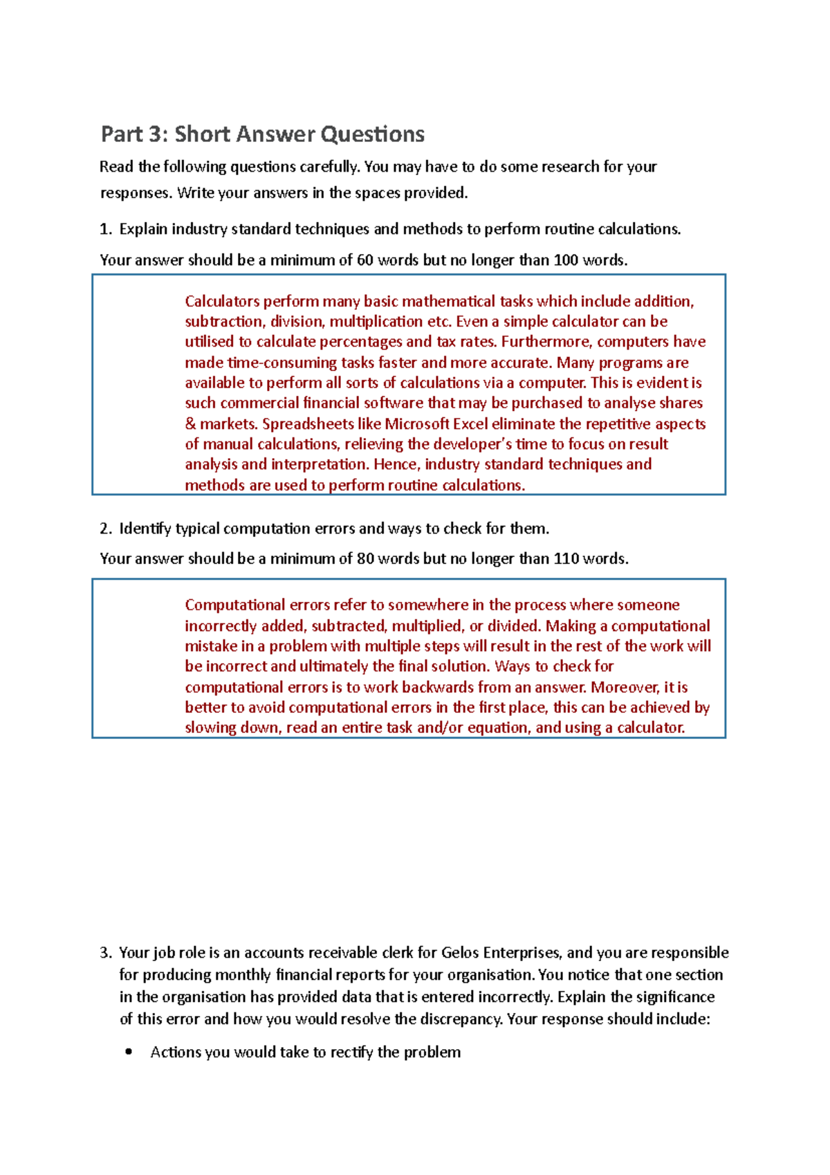 Part 3 - assessment skills 1/2 - Part 3: Short Answer Questions Read ...
