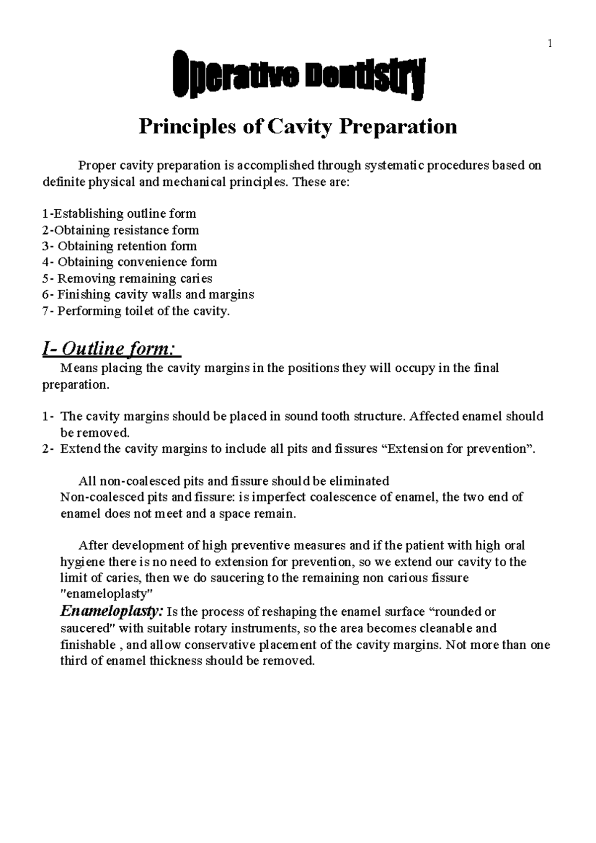 Principles of cavity prep - Principles of Cavity Preparation Proper ...