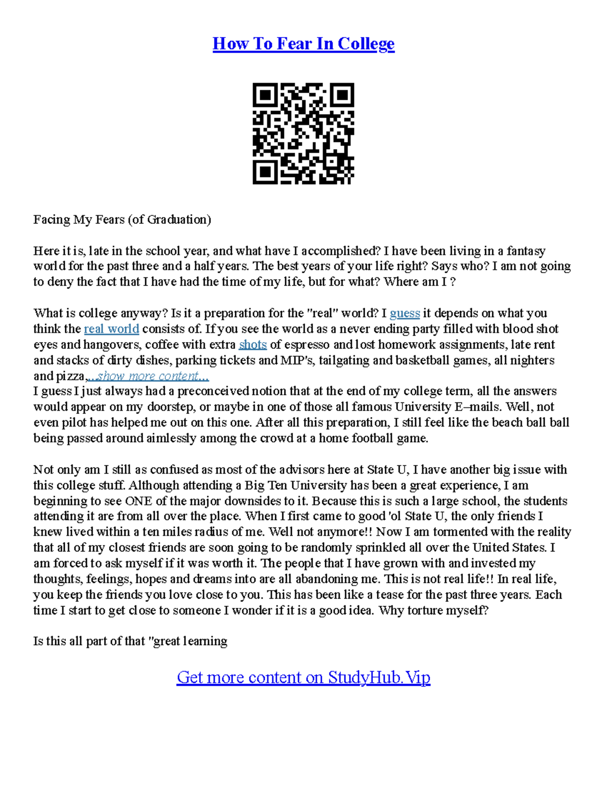 Facing Your Fears Essay - How To Fear In College Facing My Fears (of ...