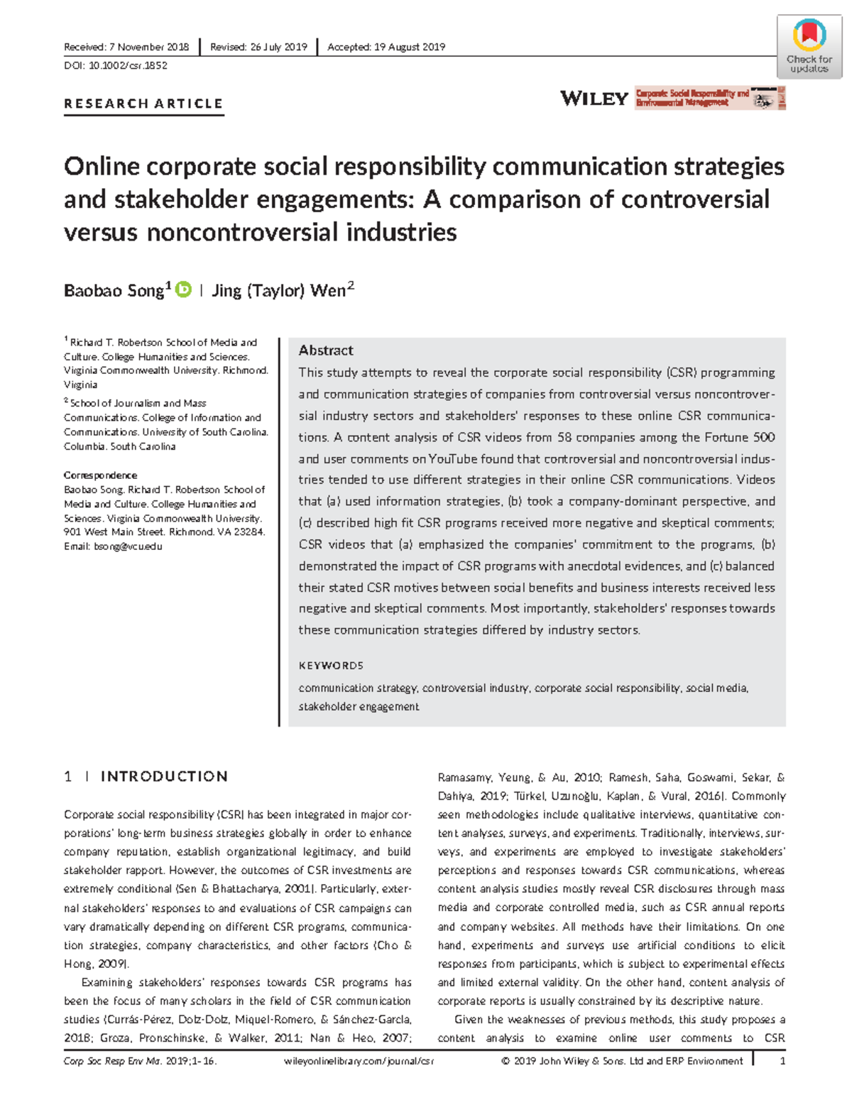 CSR communication strategy - R E S E A R C H A R T I C L E Online ...