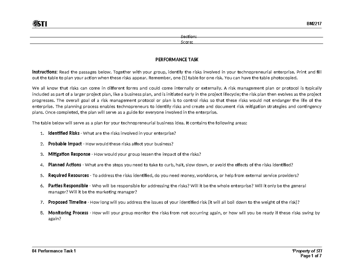 04 Performance Task 12-techno-1 - 04 Performance Task 1 *Property of ...