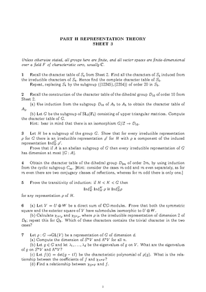 Representation Theory 2016-2017 Example Sheet 1 - PART II ...