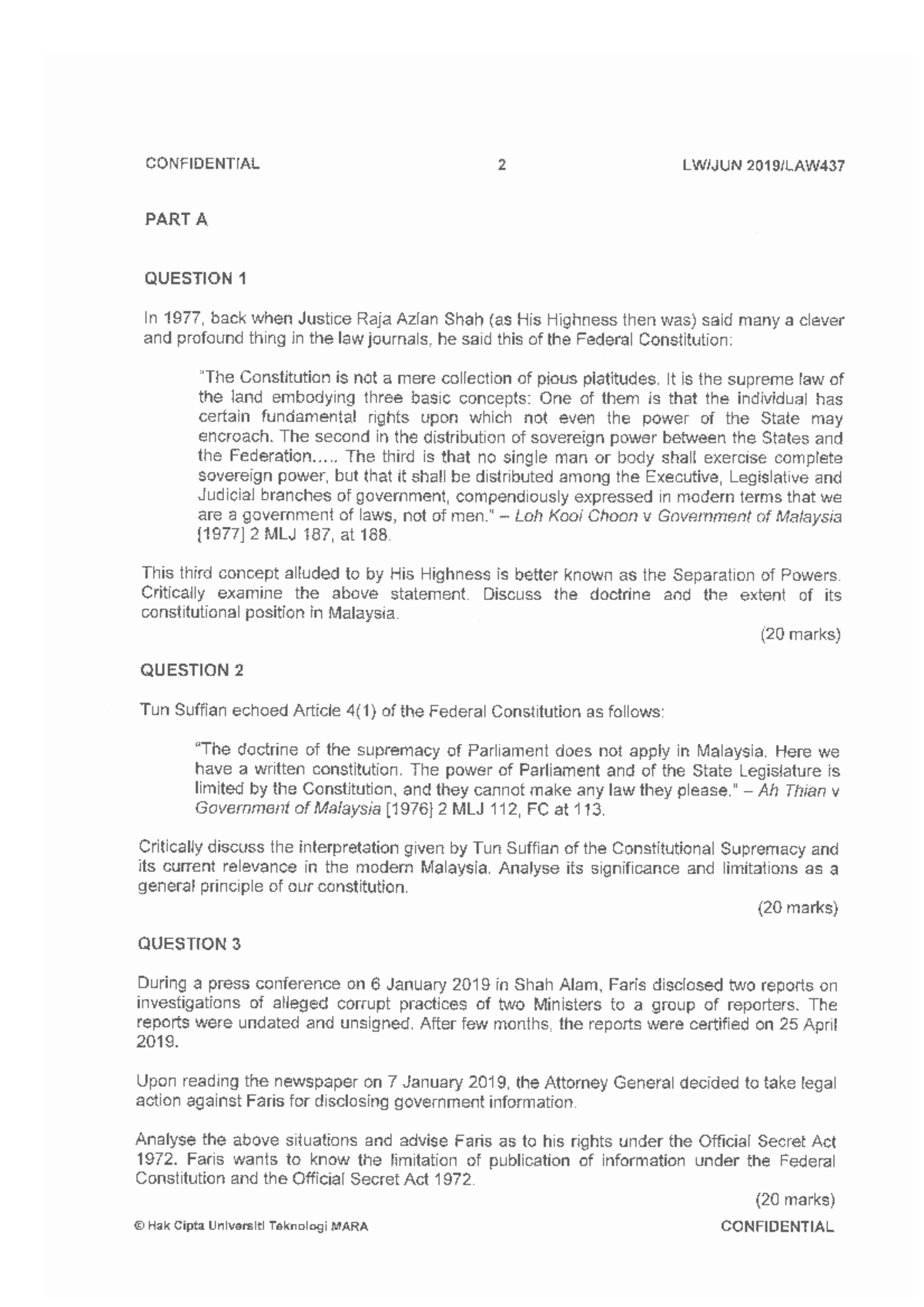 LAW437 (8)PDF 240709 151209 - CONFIDENTIAL 2 PART A QUESTION 1 In 1977 ...