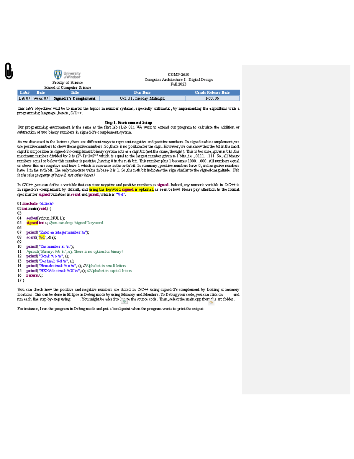 Lab07 Manual - Stuff - 1 Faculty of Science School of Computer Science COMP- 2650 Computer - Studocu