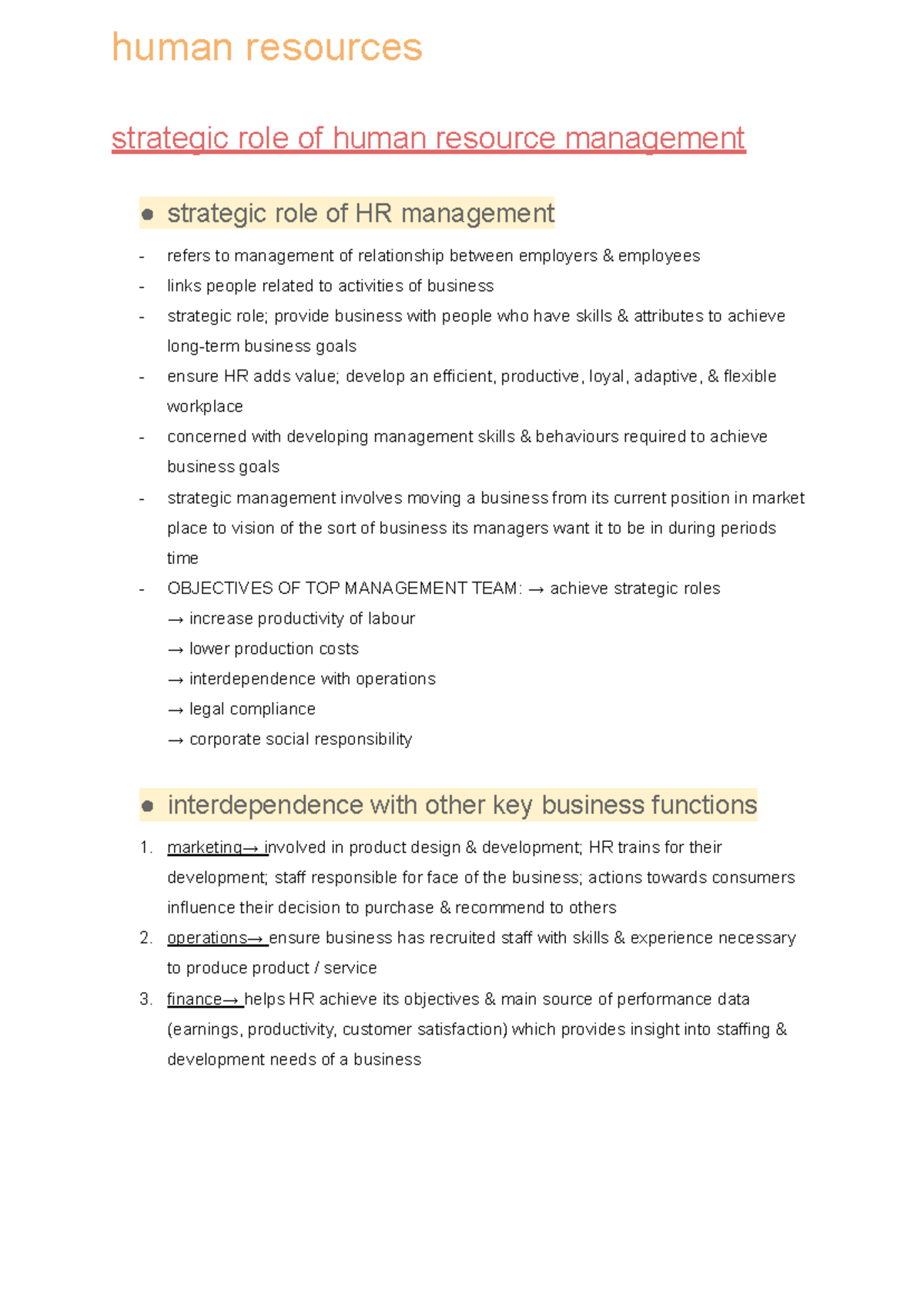 HR HSC - HR notes - human resources strategic role of human resource ...