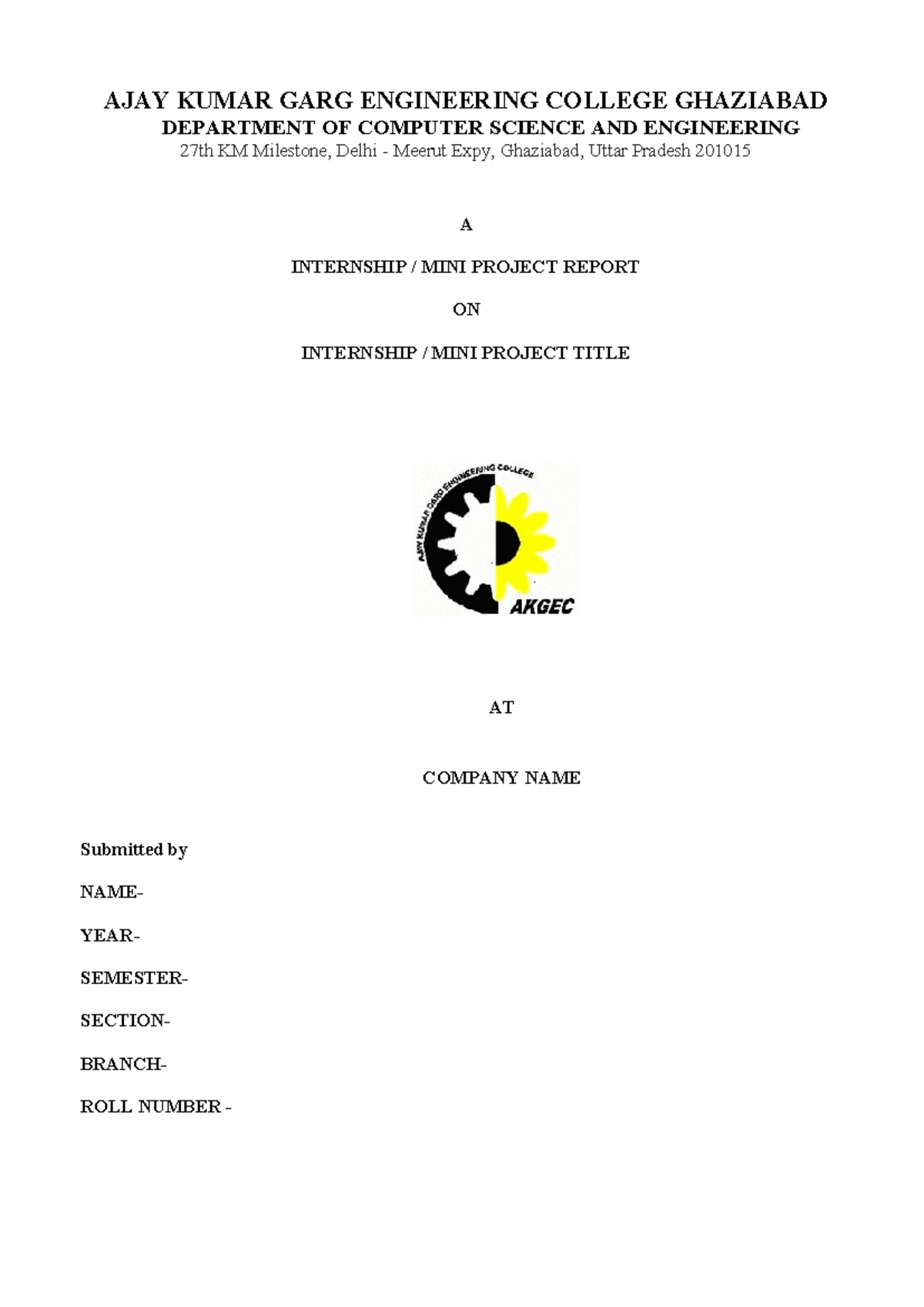 Internship or Mini Project Report Format - AJAY KUMAR GARG ENGINEERING ...