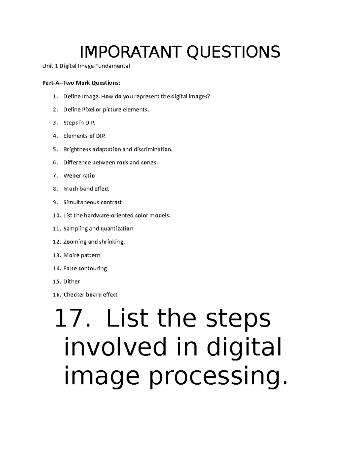 Imporatant Questions - It is an important question bank for image ...