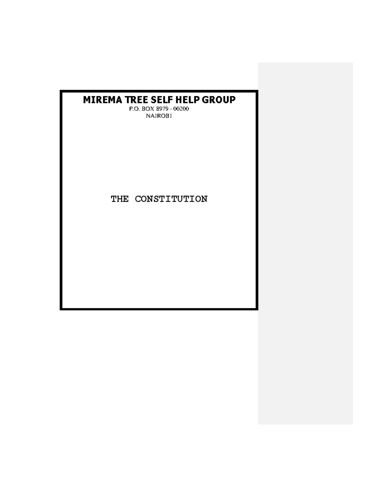 Mirema TREE SELF HELP Group Constitution - MIREMA TREE SELF HELP GROUP CONSTITUTION MIREMA TREE ...